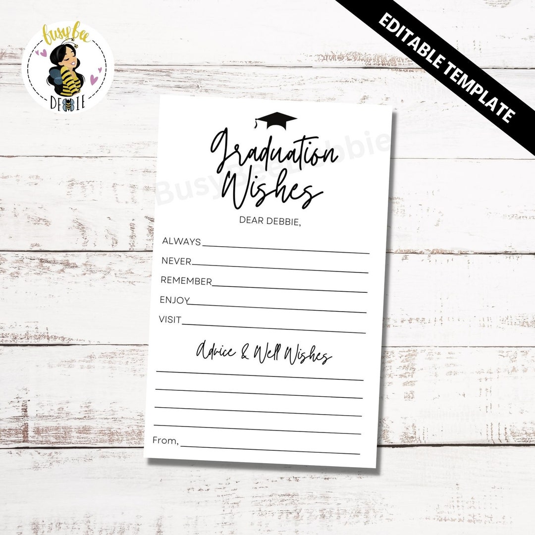 Editable Graduation Best Wishes Cards | Advice Cards for Graduation ...