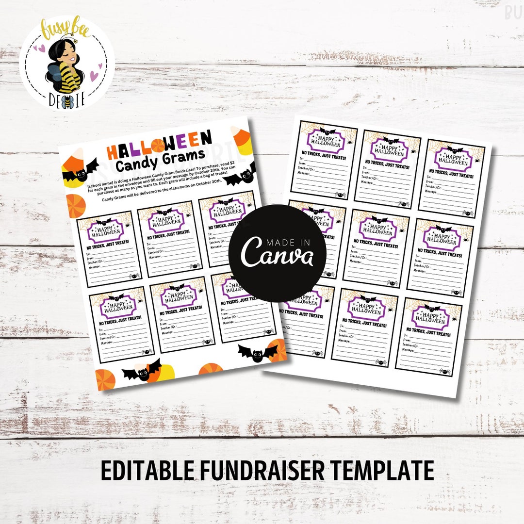 Editable Halloween Candy Gram Templates Fundraisers for School, PTA ...