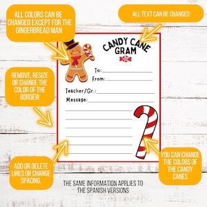 Christmas Candy Cane Gram Template Editable Candy Cane Gram - Etsy