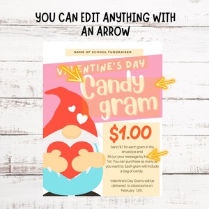 Valentine's Day Candy Gram Fundraiser Flyer Editable Gnome Valentine's ...