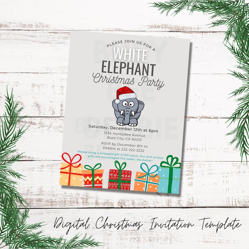 Editable White Elephant Christmas Party Invitation Holiday - Etsy