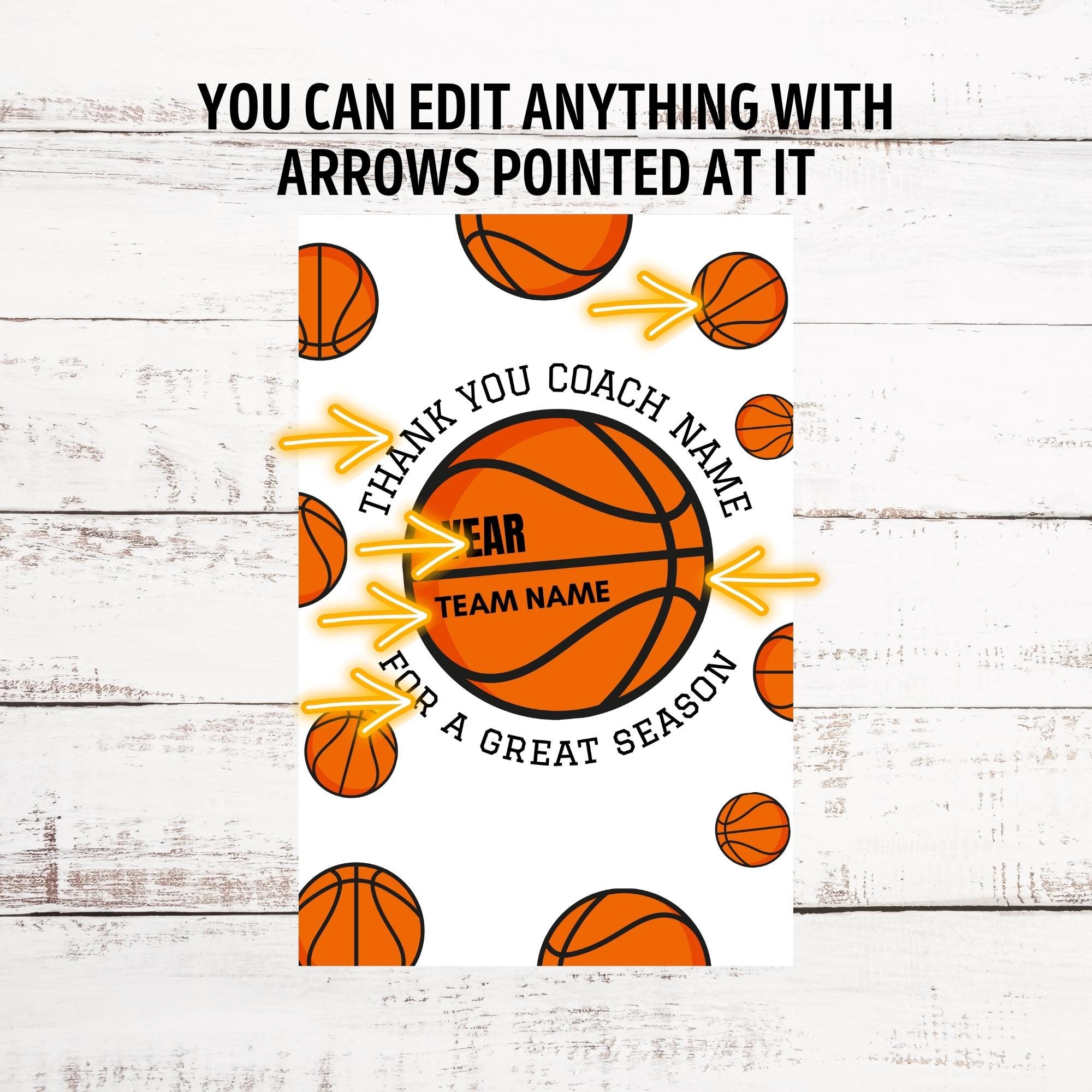 Editable Basketball Coach Thank You Card | Coach Gift | Basketball ...
