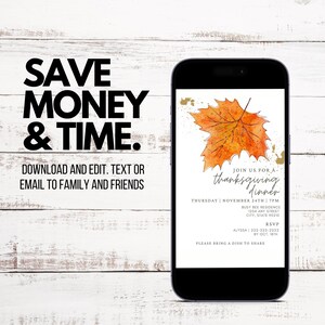 Thanksgiving Orange & Gold Editable Invitation Template, Printable ...