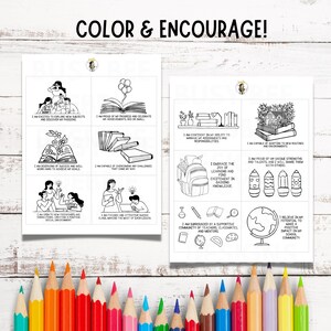Printable Back to School Theme Affirmations School Theme Coloring Cards ...