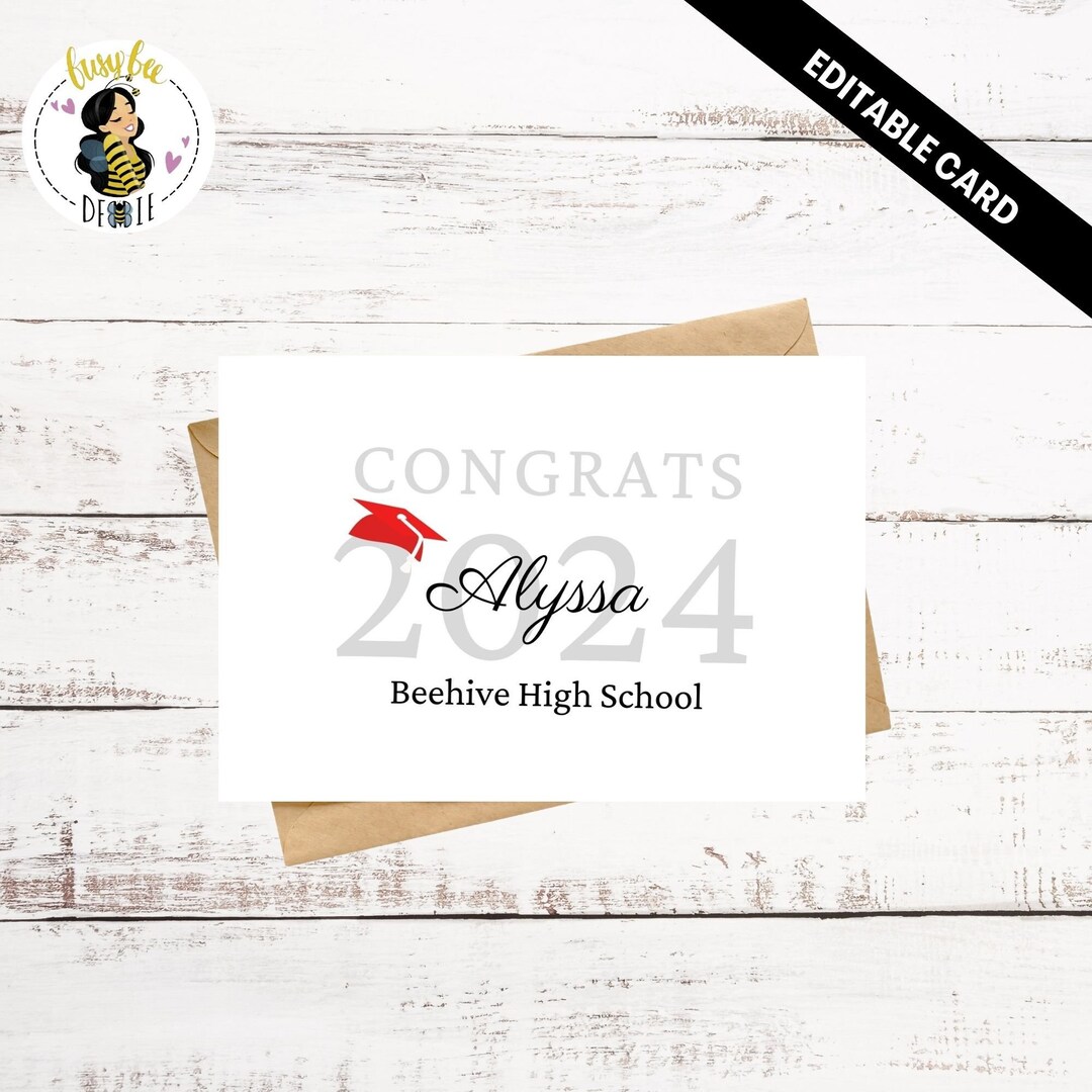 Editable Graduation Card Congratulations Grad Card High School or ...