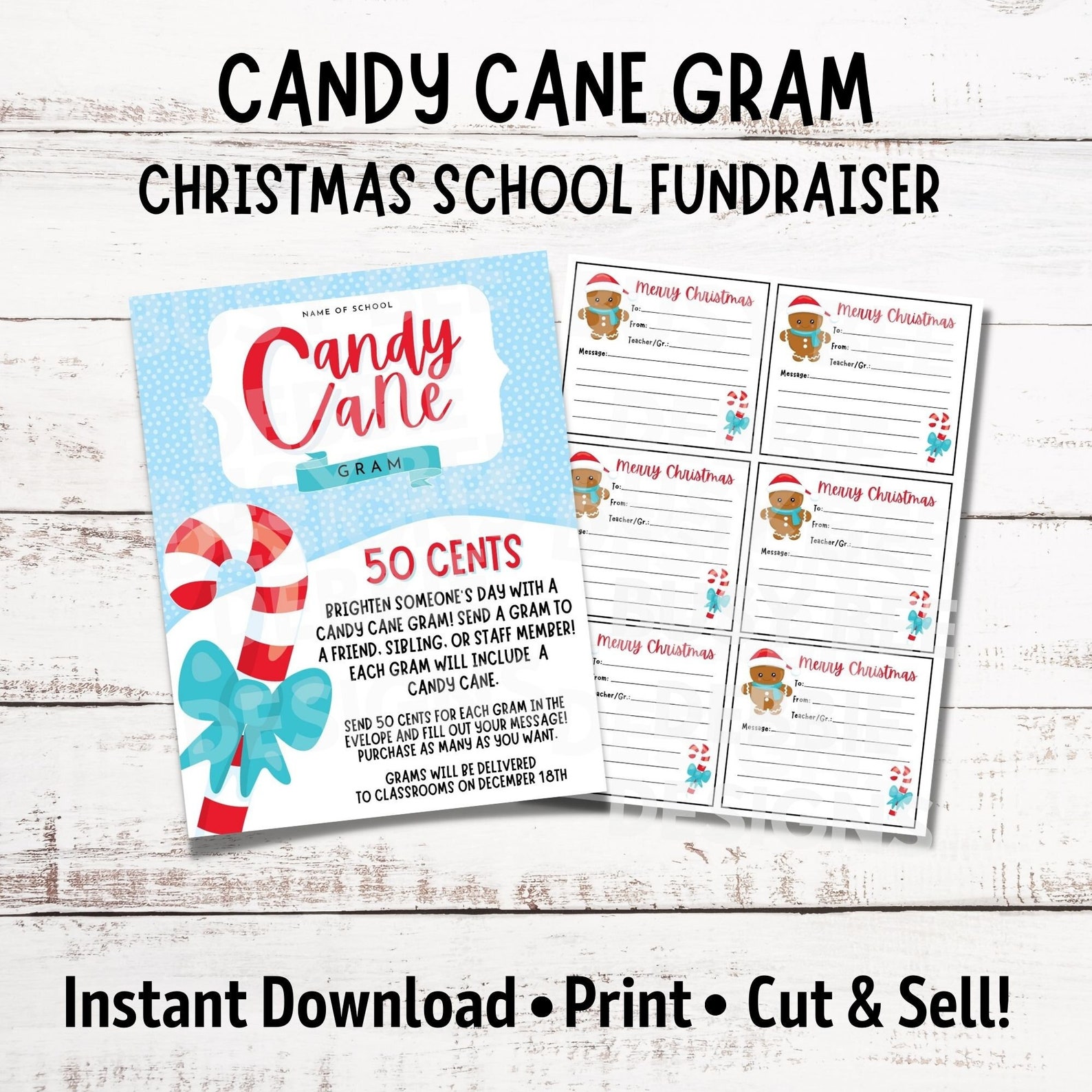 Printable Christmas Candy Cane Gram School Fundraiser Winter - Etsy