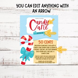 Printable Christmas Candy Cane Gram School Fundraiser Winter Holiday ...
