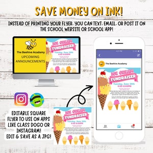 Editable Ice Cream Flyer PTA PTO Fundraiser | Ice Cream Party, School ...