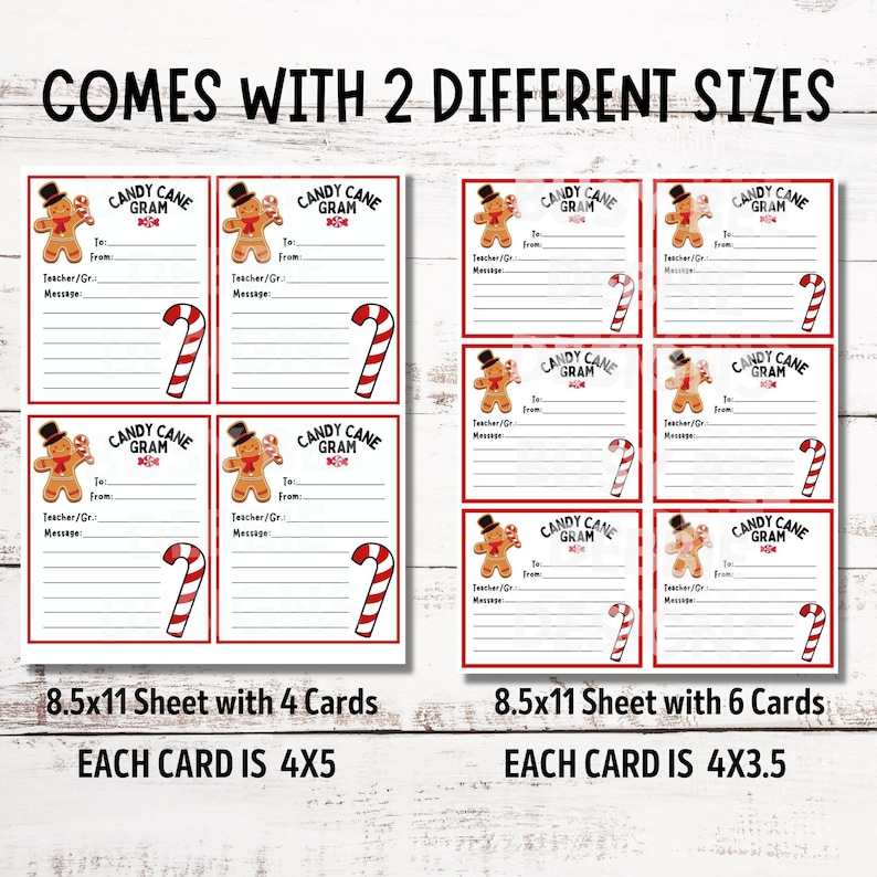 Christmas Candy Cane Gram Template Editable Candy Cane Gram - Etsy