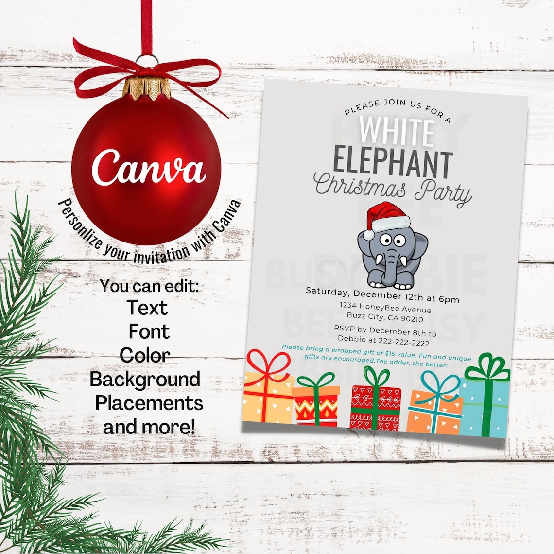 Editable White Elephant Christmas Party Invitation Holiday - Etsy