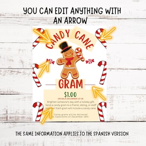 Christmas Candy Cane Gram Template | Editable Candy Cane Gram School ...