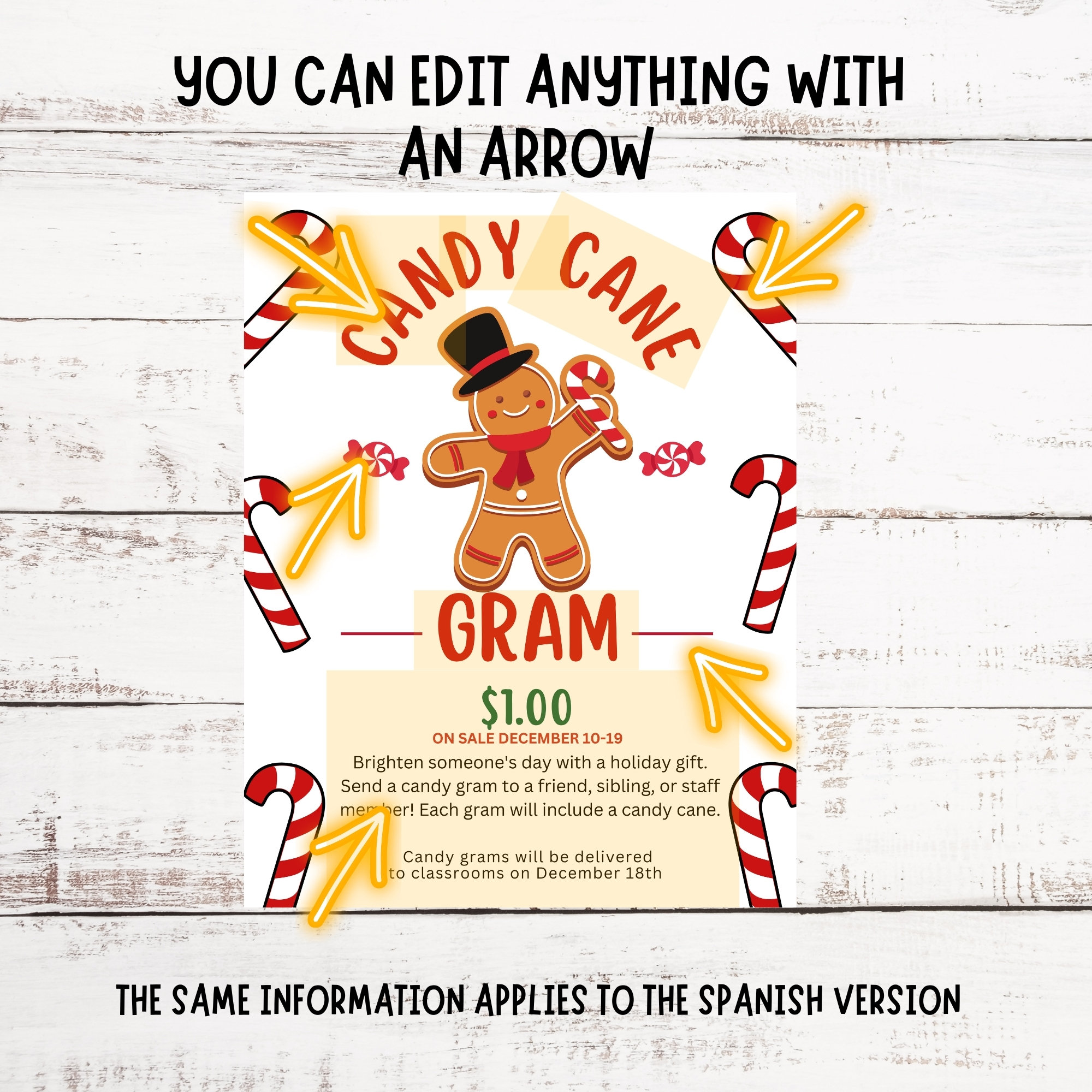 Christmas Candy Cane Gram Template | Editable Candy Cane Gram School ...