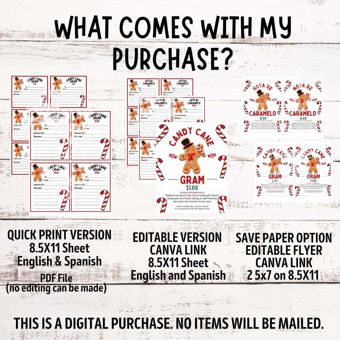Christmas Candy Cane Gram Template Editable Candy Cane Gram - Etsy