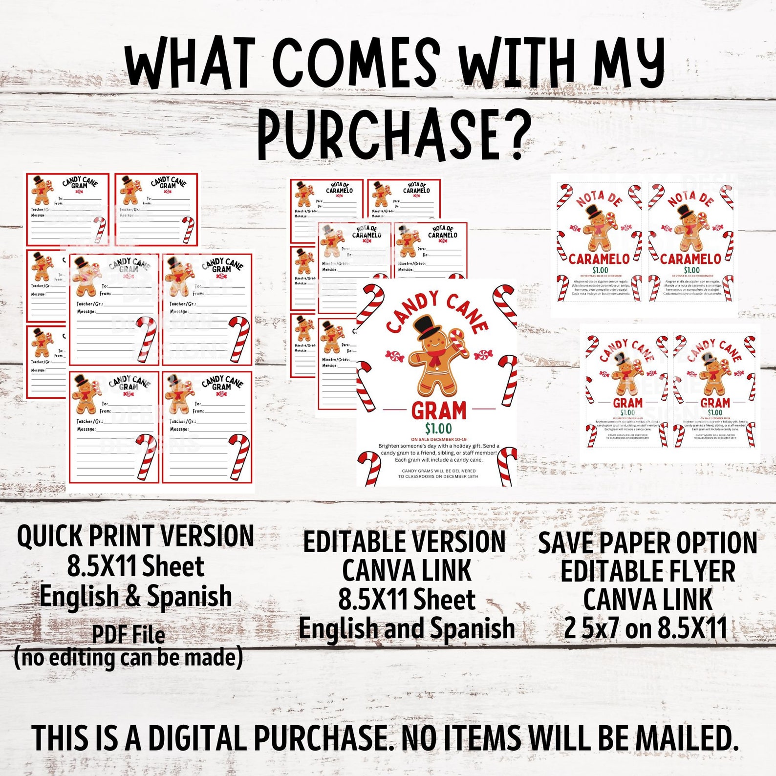 Christmas Candy Cane Gram Template Editable Candy Cane Gram - Etsy