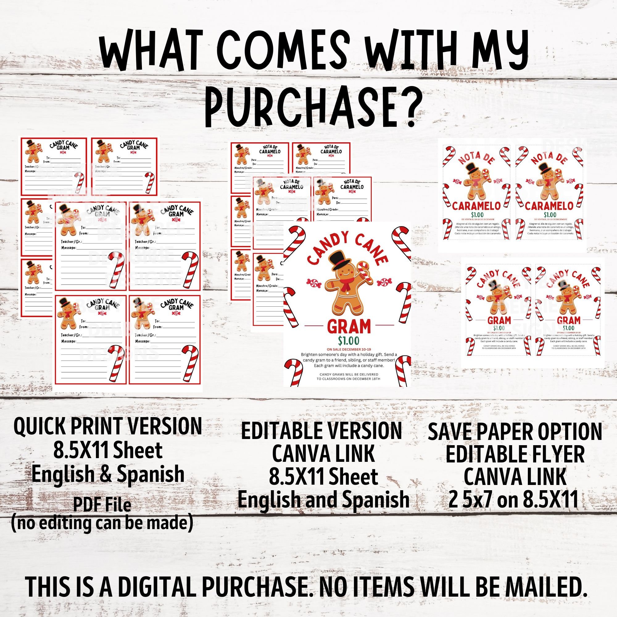 Christmas Candy Cane Gram Template Editable Candy Cane Gram - Etsy