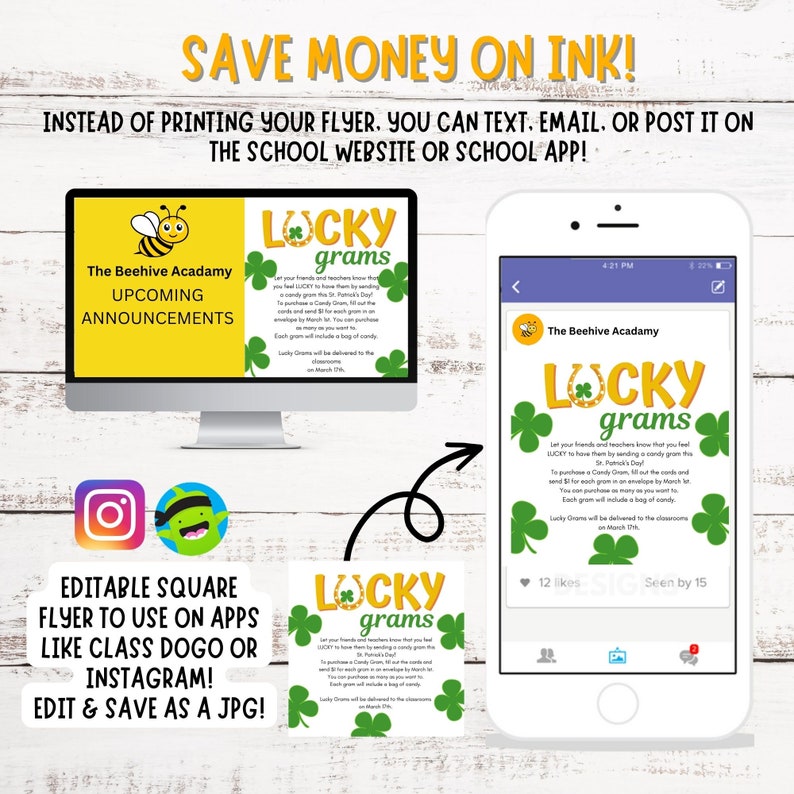 Editable St. Patricks Day Flyer Fundraiser | Lucky Grams for School ...