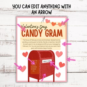 Editable Valentine's Day Candy Gram Flyer | Printable Fundraiser ...