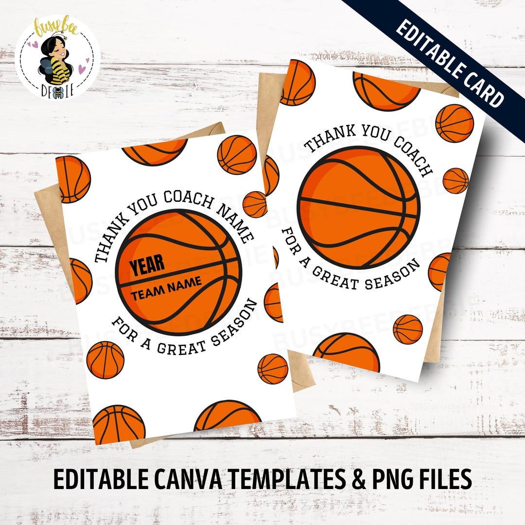 Editable Basketball Coach Thank You Card | Coach Gift | Basketball ...