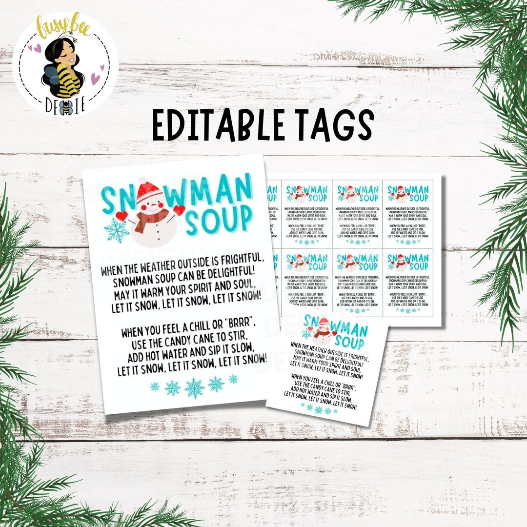 Printable Snowman Soup Treat Tags Snowman Soup Gift Tags Hot Chocolate ...