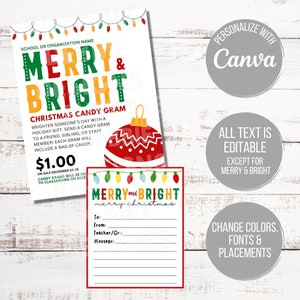 Christmas Candy Gram School Fundraiser Template Editable Holiday Candy ...