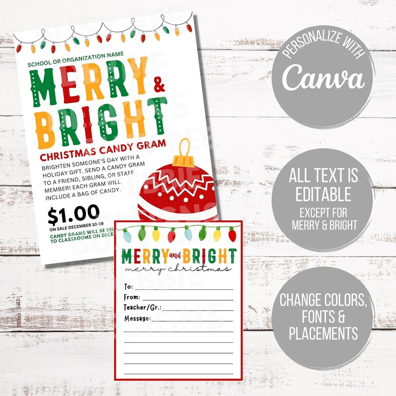 Christmas Candy Gram School Fundraiser Template Editable - Etsy