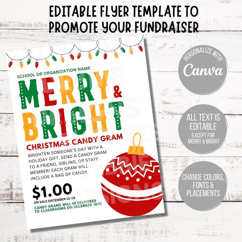 Christmas Candy Gram School Fundraiser Template Editable - Etsy