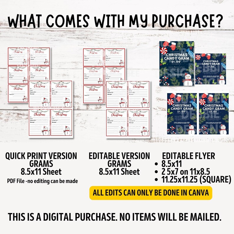 Christmas Candy Gram Editable Flyer Holiday Candy Gram - Etsy