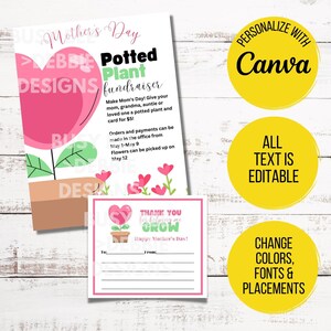 Editable Mother's Day Fundraiser Flyer Potted Plant Flower Mother's Day ...