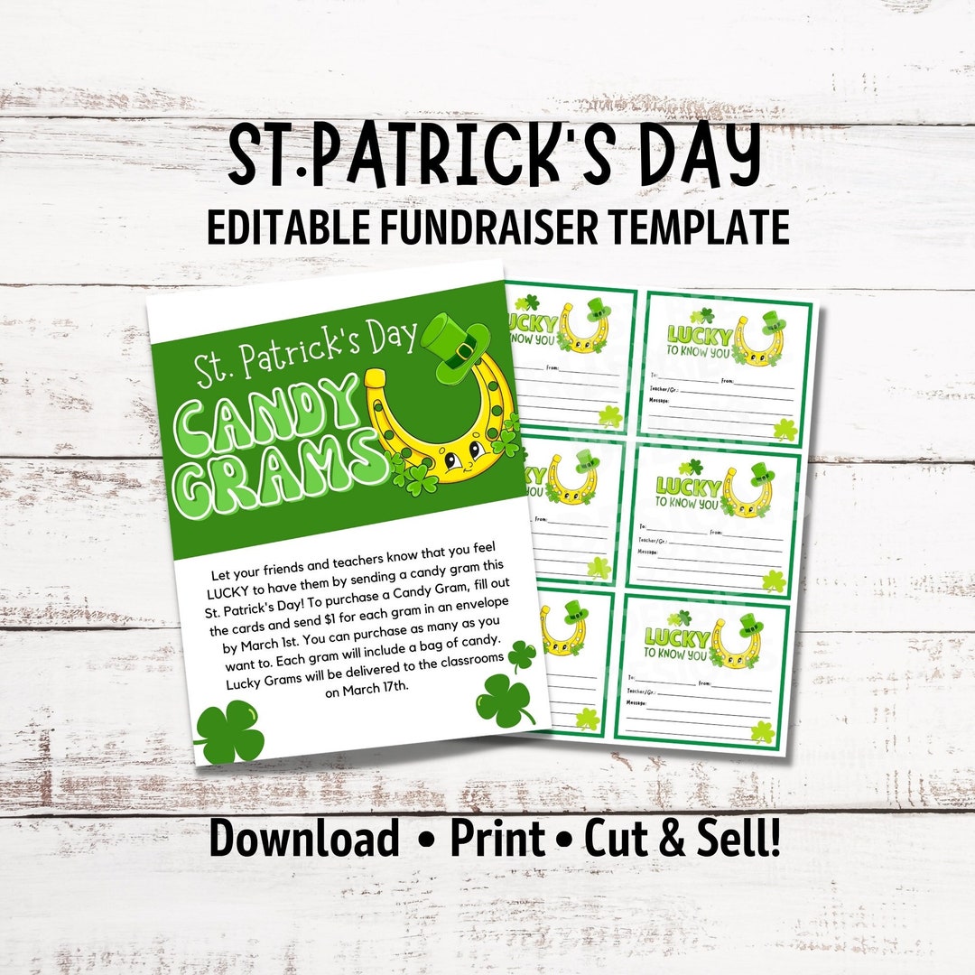 St. Patricks Day Candy Gram Fundraiser Flyer Template Lucky Grams for ...