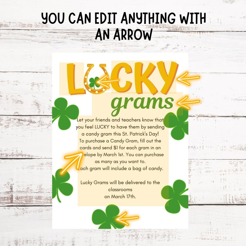 Editable St. Patricks Day Flyer Fundraiser | Lucky Grams for School ...