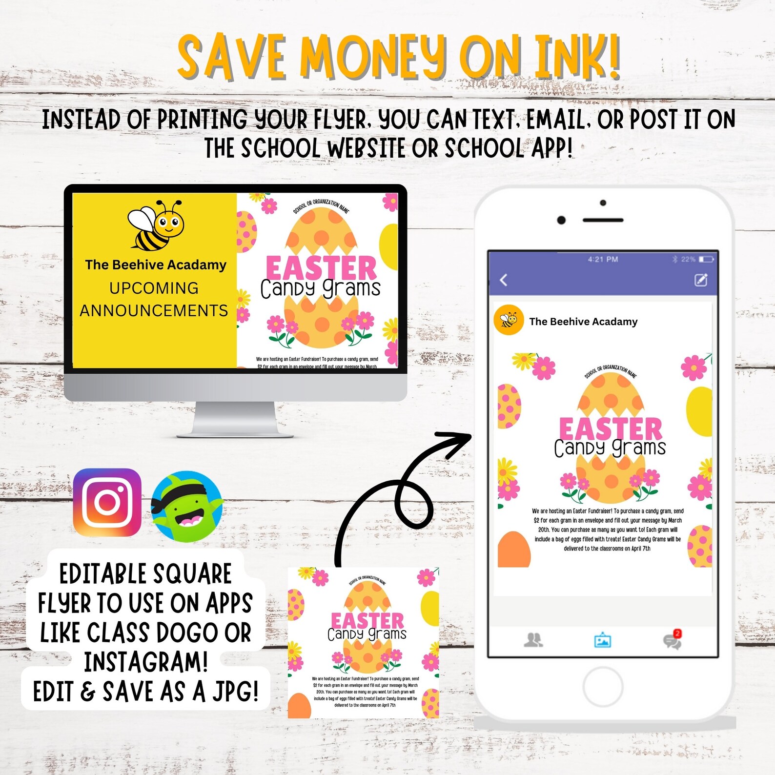 Editable Easter Candy Gram Fundraiser Flyer | Printable Spring Easter ...