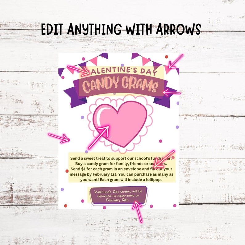 Valentine's Day Lollipop Fundraiser Flyer | Sweet Treat Candy Gram ...