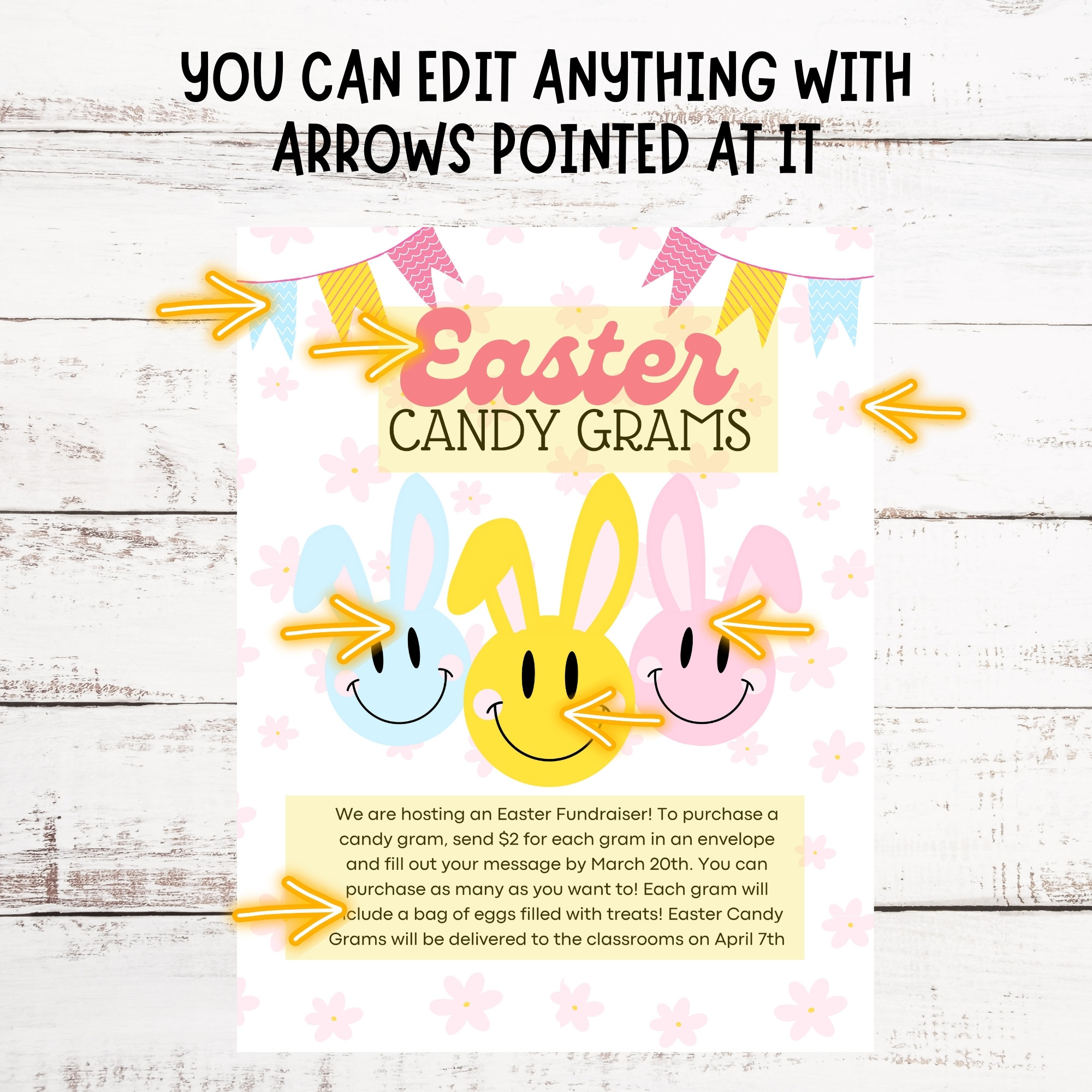 Editable Retro Easter Fundraiser Flyer | Easter Bunny Spring Fundraiser ...