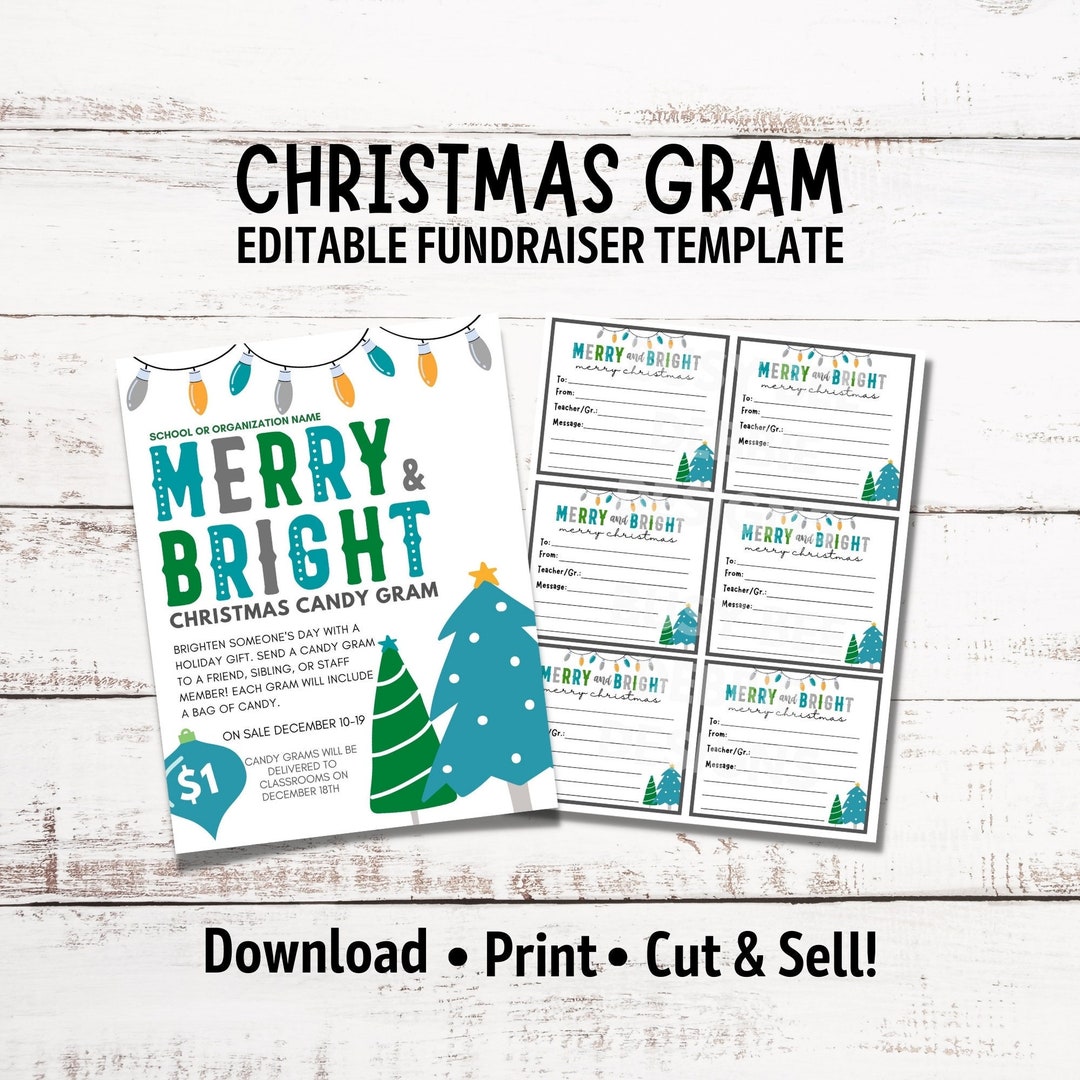 Blue & Green Christmas Candy Gram School Fundraiser Template | Editable ...