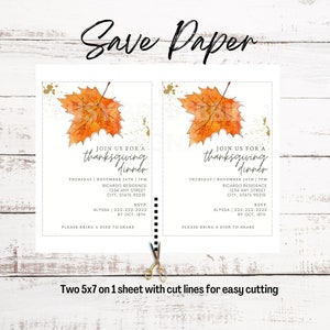 Thanksgiving Orange & Gold Editable Invitation Template, Printable ...