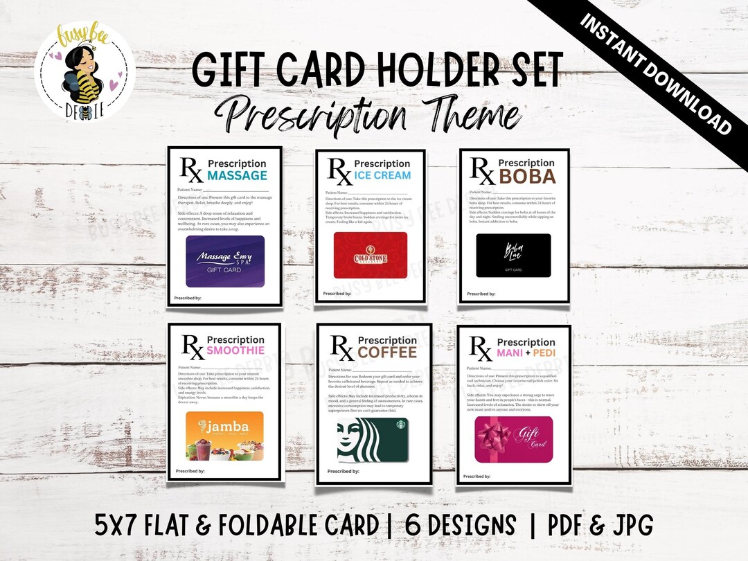 Printable Prescription Medical Theme Gift Card Holder Card Set | Gift ...