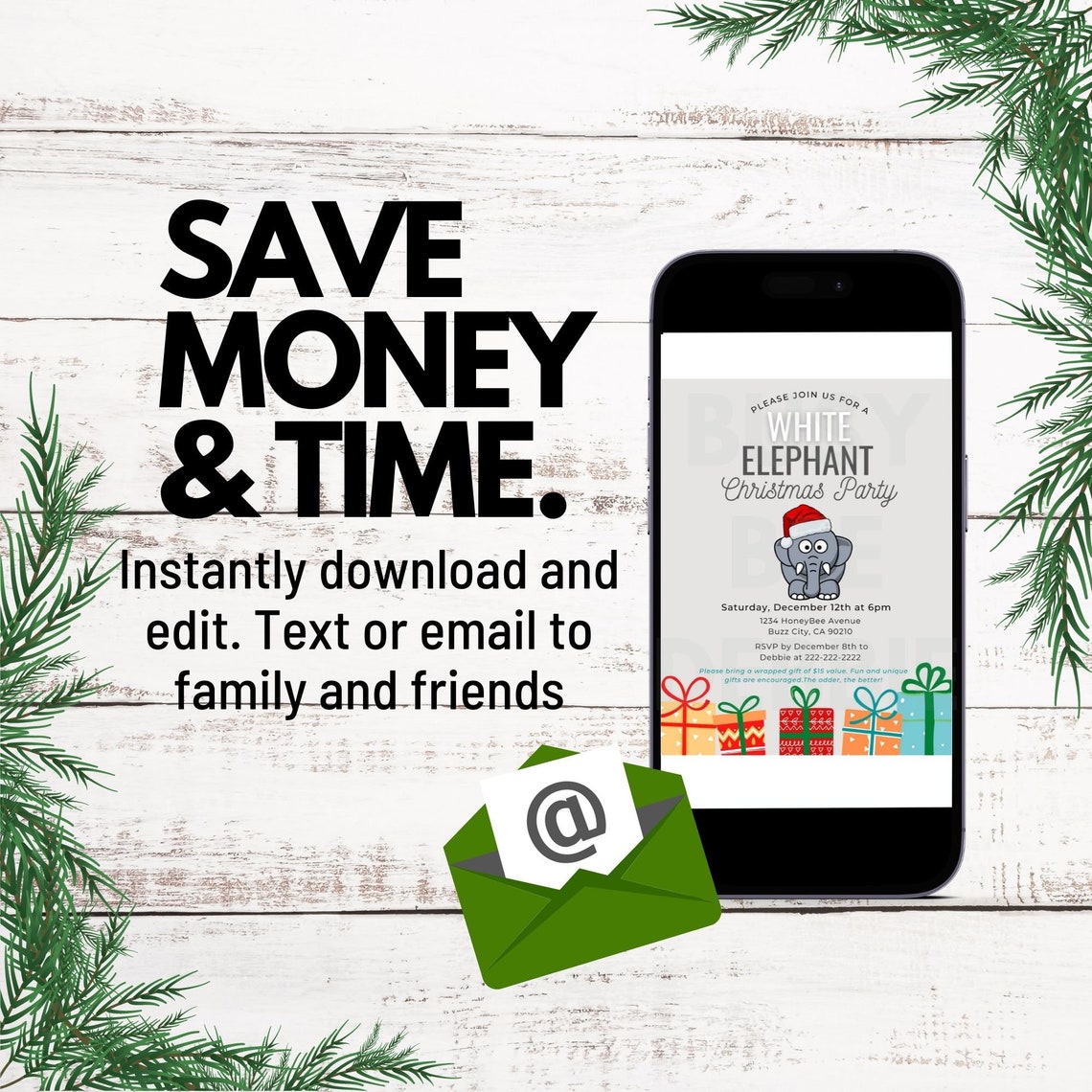 Editable White Elephant Christmas Party Invitation Holiday - Etsy