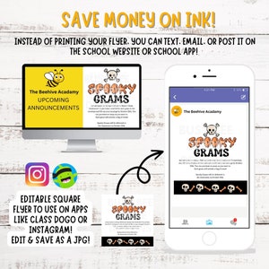 Editable Halloween Candy Gram Flyer Spooky Skeleton Grams for School ...