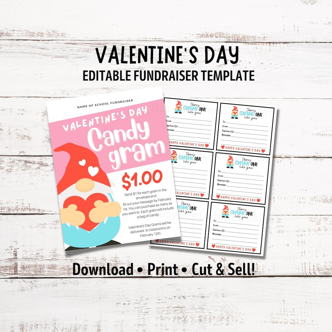 Valentine's Day Candy Gram Fundraiser Flyer Editable Gnome Valentine's ...