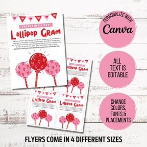 Editable Valentine's Day Lollipop Gram | Candy Gram for Fundraiser ...