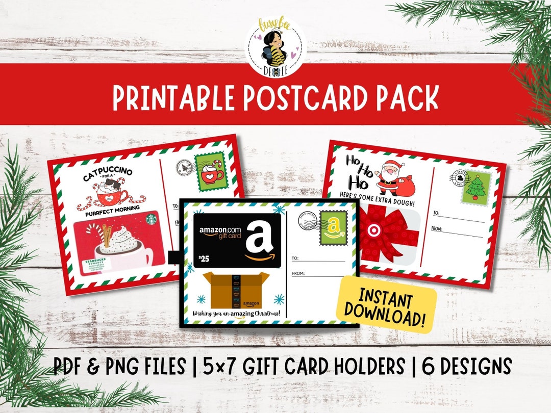 Printable Christmas Postcard Pack Holiday Gift Card Holders Christmas ...