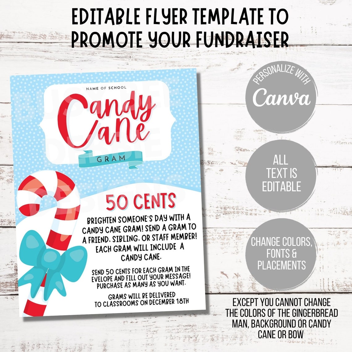 Printable Christmas Candy Cane Gram School Fundraiser Winter - Etsy