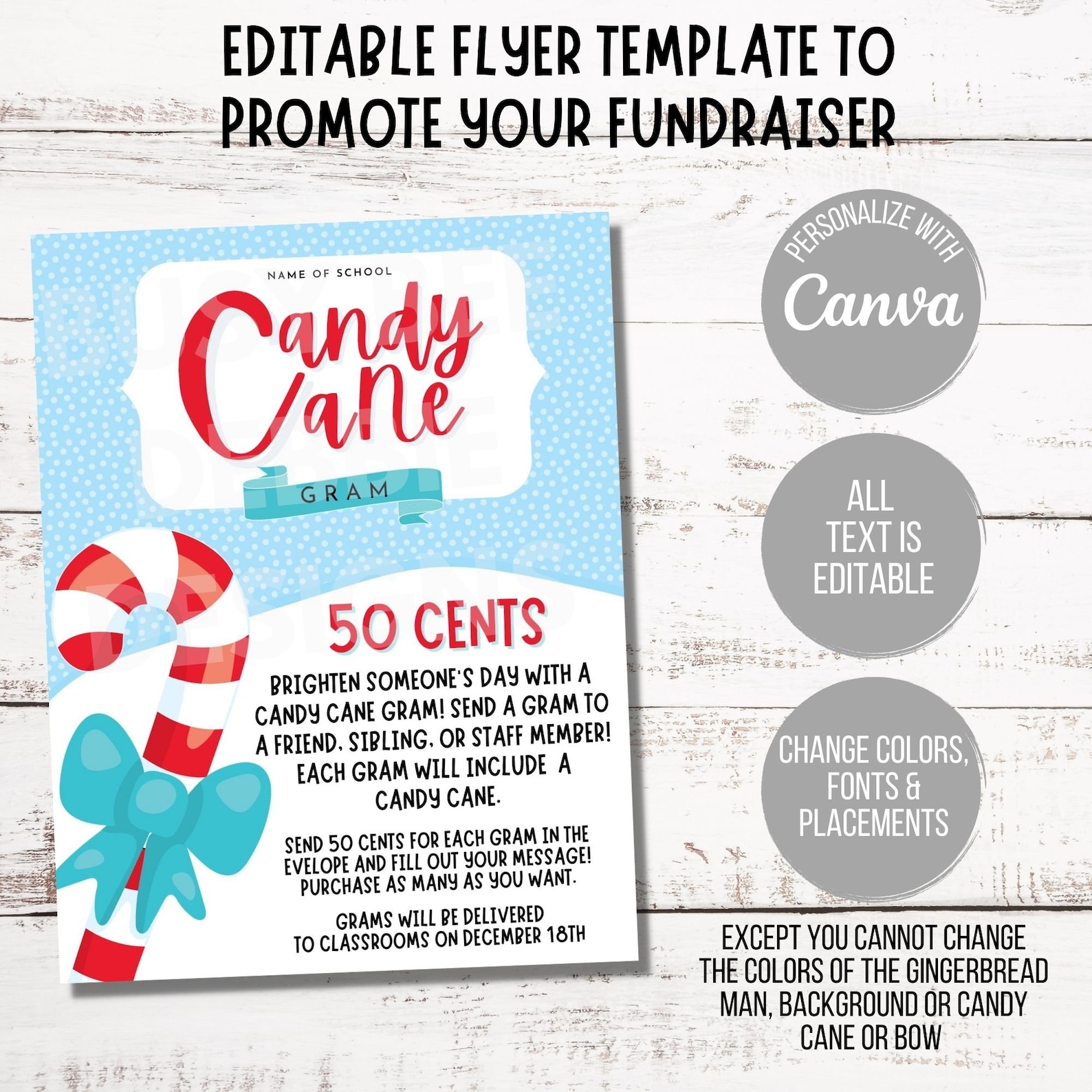 Printable Christmas Candy Cane Gram School Fundraiser Winter - Etsy