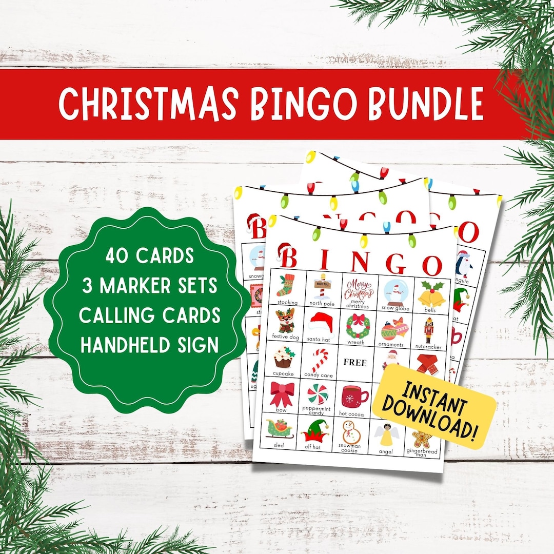 Printable Christmas Bingo Cards 40 Bingo Cards and Markers Holiday ...