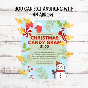Christmas Candy Gram Editable Flyer | Holiday Candy Gram School ...
