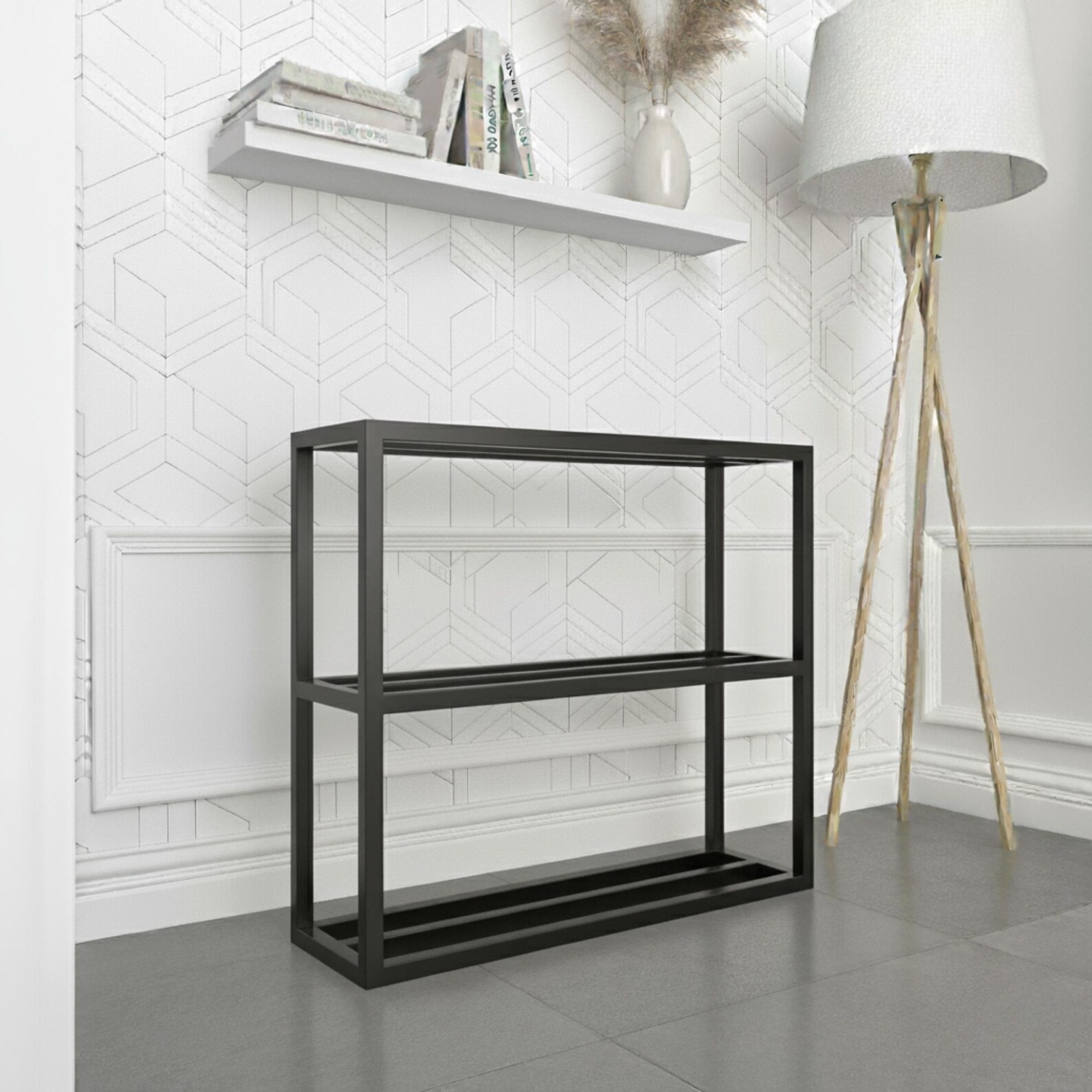 Modern Black Metal Slipper Rack, Three Tier Shoe Organizer Entryway ...