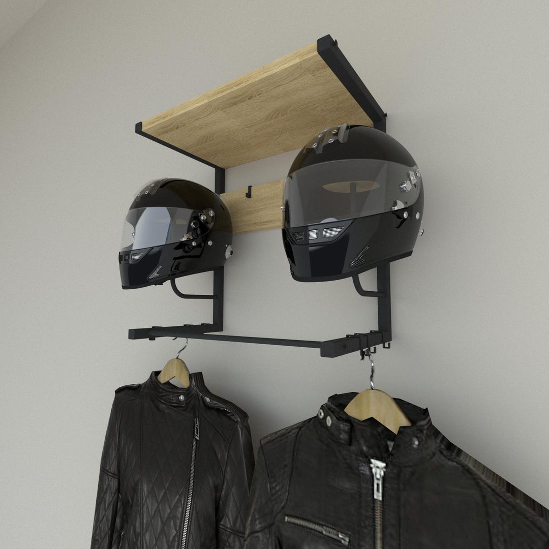 Wall Mounted Helmet Holder Rack With Key Hooks, Fits Motorcycle, Safety ...
