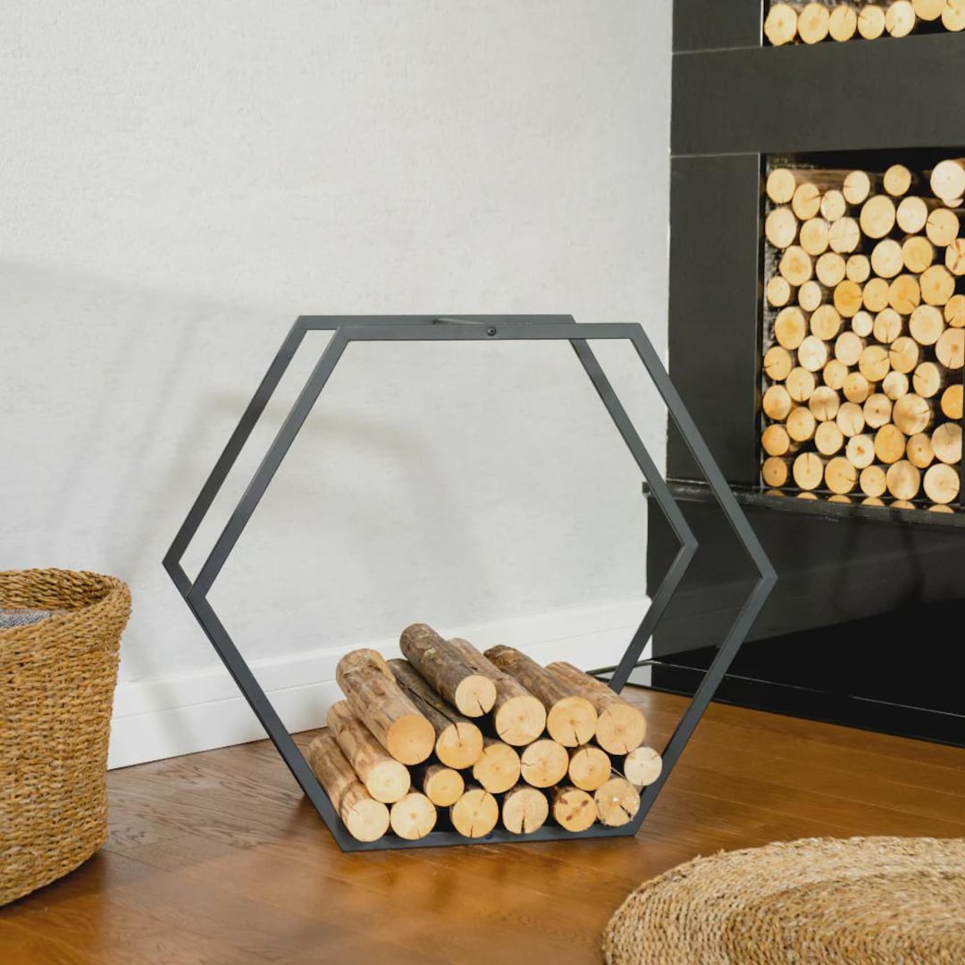 Industrial Metal Firewood Holder – Hexagon Metal Log Rack for Indoor ...