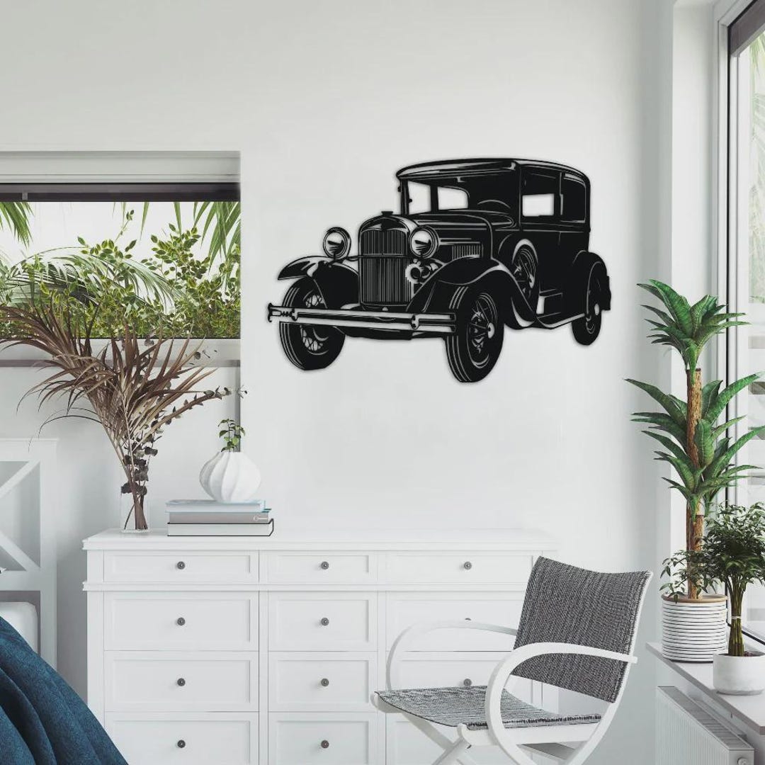Vintage Car Metal Wall Art – Retro Automobile Wall Decor for Living ...