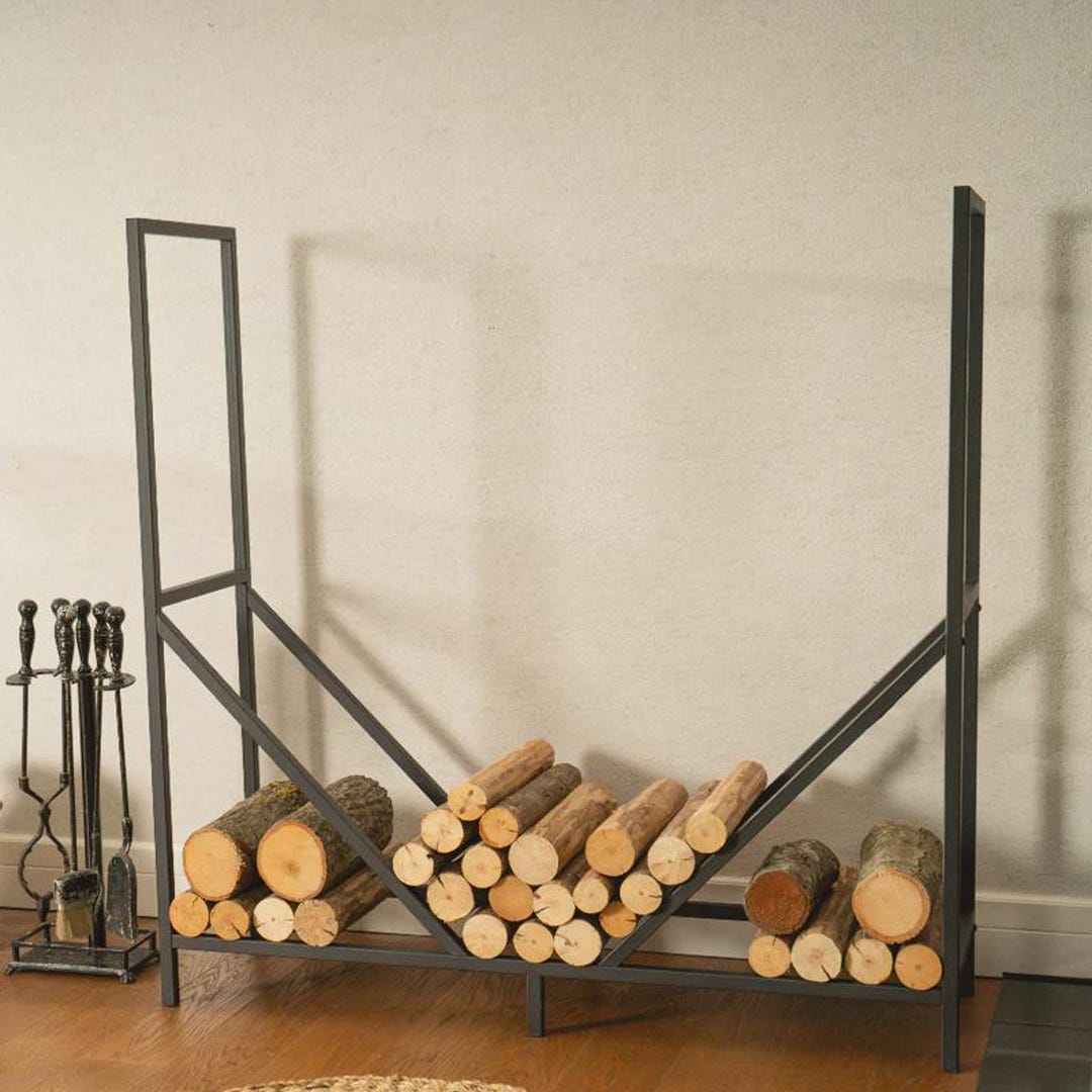 Metal V-shaped Log Holder: Contemporary Fireplace Wood Storage Stand ...